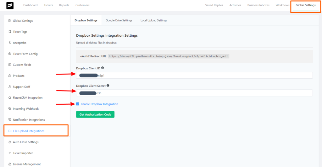 Dropbox Integration - Fluent Support