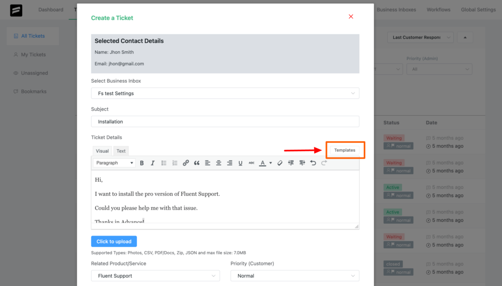 Creating Ticket on Behalf of Customer - Fluent Support