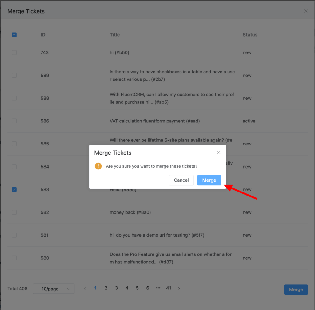 Merge Tickets - Fluent Support
